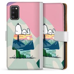 DeinDesign Galaxy A41 Handy Klapph&uuml;lle Handyh&uuml;lle aus Kunst Leder wei&szlig; Flip Case Official Licensed Product Peanuts Snoopy Sideflip mit Lasche