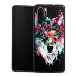 DeinDesign Huawei P30 Pro Handy Silikon H&uuml;lle Case schwarz Handyh&uuml;lle Colourful Wolf Riza Peker