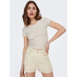 Only Damen Only Rundhalsshirt &raquo;ONLEMMA S/S SHORT TOP NOOS JRS&laquo; Rundhals, modisch, regular fit, gewellter Abschluss, unifarben grau M