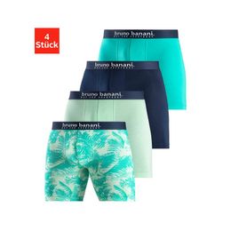 Bruno Banani Herren Langer Boxer Packung, 4er-Pack, 4 Stk. mit Palmendruck und unifarben aus Baumwollmischung gr&uuml;n S (4), 4 Stk.