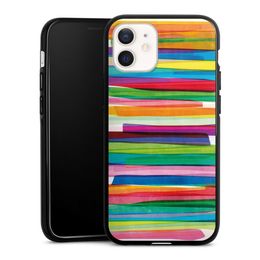 DeinDesign iPhone 12 mini Handy Silikon H&uuml;lle Case schwarz Handyh&uuml;lle Water Colour Stripes Colourful