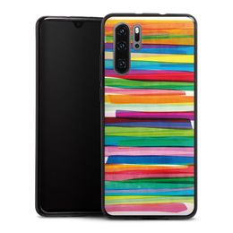DeinDesign Huawei P30 Pro Handy Silikon H&uuml;lle Case schwarz Handyh&uuml;lle Water Colour Stripes Colourful
