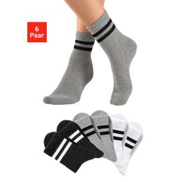 H.I.S. H.I.S Damen Sportsocken Packung, 6 Paar tlg. klassische Tennissocken mit Streifen schwarz 39-42