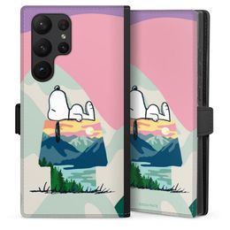 DeinDesign Galaxy S23 Ultra Handy Klapph&uuml;lle Handyh&uuml;lle aus Kunst Leder schwarz Flip Case Official Licensed Product Peanuts Snoopy Sideflip mit Lasche