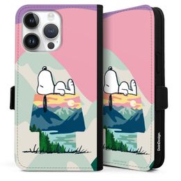 DeinDesign iPhone 14 Pro Max Handy Klapph&uuml;lle Handyh&uuml;lle aus Kunst Leder schwarz Flip Case Official Licensed Product Peanuts Snoopy Sideflip mit Lasche