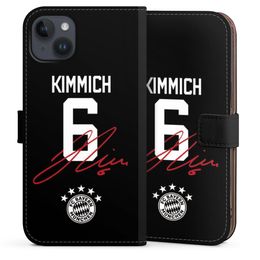 DeinDesign iPhone 14 Plus Handy Klapph&uuml;lle Handyh&uuml;lle aus Kunst Leder schwarz Flip Case Fcb Fc Bayern M&uuml;nchen Kimmich Sideflip mit langer Lasche
