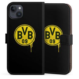 DeinDesign iPhone 14 Plus Handy Klapph&uuml;lle Handyh&uuml;lle aus Kunst Leder schwarz Flip Case Borussia Dortmund Official Licensed Product Bvb Sideflip mit langer 