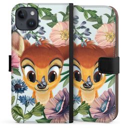 DeinDesign iPhone 14 Plus Handy Klapph&uuml;lle Handyh&uuml;lle aus Kunst Leder schwarz Flip Case Disney Bambi Flowers Sideflip mit langer Lasche