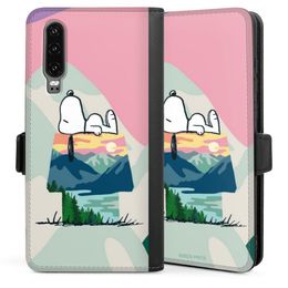 DeinDesign Huawei P30 Handy Klapph&uuml;lle Handyh&uuml;lle aus Kunst Leder schwarz Flip Case Official Licensed Product Peanuts Snoopy Sideflip mit langer Lasche