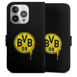 DeinDesign iPhone 14 Pro Handy Klapph&uuml;lle Handyh&uuml;lle aus Kunst Leder schwarz Flip Case Borussia Dortmund Official Licensed Product Bvb Sideflip mit langer Lasche