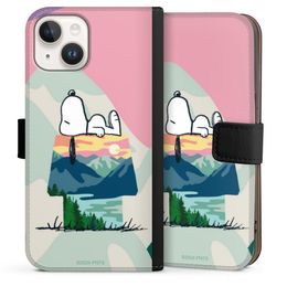 DeinDesign iPhone 14 Handy Klapph&uuml;lle Handyh&uuml;lle aus Kunst Leder schwarz Flip Case Official Licensed Product Peanuts Snoopy Sideflip mit Lasche