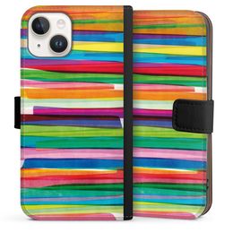 DeinDesign iPhone 14 Handy Klapph&uuml;lle Handyh&uuml;lle aus Kunst Leder schwarz Flip Case Water Colour Stripes Colourful Sideflip mit Lasche