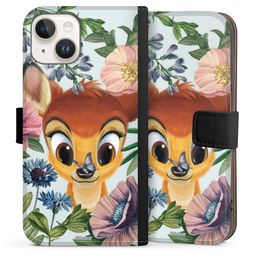 DeinDesign iPhone 14 Handy Klapph&uuml;lle Handyh&uuml;lle aus Kunst Leder schwarz Flip Case Disney Bambi Flowers Sideflip mit Lasche