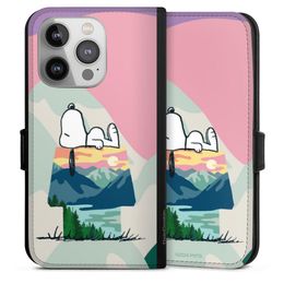 DeinDesign iPhone 14 Pro Handy Klapph&uuml;lle Handyh&uuml;lle aus Kunst Leder schwarz Flip Case Official Licensed Product Peanuts Snoopy Sideflip mit langer Lasche