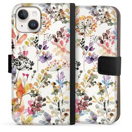 DeinDesign iPhone 14 Handy Klapph&uuml;lle Handyh&uuml;lle aus Kunst Leder schwarz Flip Case Pastel Flower Muster Sideflip mit Lasche