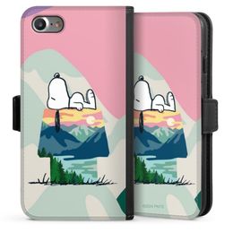 DeinDesign iPhone SE (2020) Handy Klapph&uuml;lle Handyh&uuml;lle aus Kunst Leder schwarz Flip Case Snoopy Peanuts Official Licensed Product Sideflip mit Lasche
