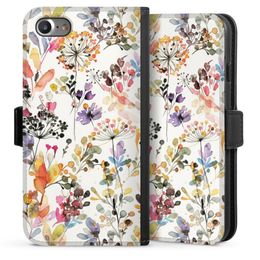 DeinDesign iPhone SE (2020) Handy Klapph&uuml;lle Handyh&uuml;lle aus Kunst Leder schwarz Flip Case Pastel Flower Muster Sideflip mit Lasche