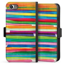 DeinDesign iPhone SE (2020) Handy Klapph&uuml;lle Handyh&uuml;lle aus Kunst Leder schwarz Flip Case Stripes Water Colour Colourful Sideflip mit Lasche
