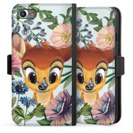 DeinDesign iPhone SE (2020) Handy Klapph&uuml;lle Handyh&uuml;lle aus Kunst Leder schwarz Flip Case Disney Flowers Bambi Sideflip mit Lasche