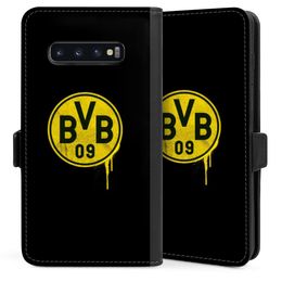 DeinDesign Galaxy S10 Plus Handy Klapph&uuml;lle Handyh&uuml;lle aus Kunst Leder schwarz Flip Case Borussia Dortmund Official Licensed Product Bvb Sideflip mit Lasche