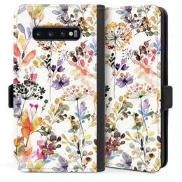 DeinDesign Galaxy S10 Plus Handy Klapph&uuml;lle Handyh&uuml;lle aus Kunst Leder schwarz Flip Case Pastel Flower Muster Sideflip mit Lasche