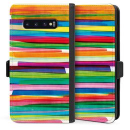 DeinDesign Galaxy S10 Plus Handy Klapph&uuml;lle Handyh&uuml;lle aus Kunst Leder schwarz Flip Case Water Colour Stripes Colourful Sideflip mit Lasche
