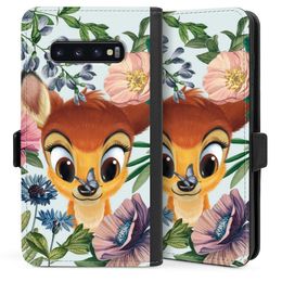 DeinDesign Galaxy S10 Plus Handy Klapph&uuml;lle Handyh&uuml;lle aus Kunst Leder schwarz Flip Case Disney Bambi Flowers Sideflip mit Lasche