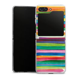 DeinDesign Galaxy Z Flip 5 Handy Hard Case Schutzh&uuml;lle transparent Smartphone Handy H&uuml;lle Stripes Water Colour Colourful Hard Case