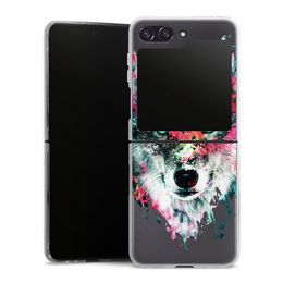 DeinDesign Galaxy Z Flip 5 Handy Hard Case Schutzh&uuml;lle transparent Smartphone Handy H&uuml;lle Riza Peker Colourful Wolf Hard Case