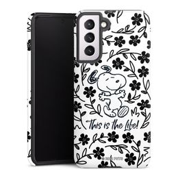 DeinDesign Galaxy S21 5G Handy Panzer Handyh&uuml;lle robuste Outdoor H&uuml;lle Schutzh&uuml;lle matt Peanuts Flowers Snoopy Tough Case