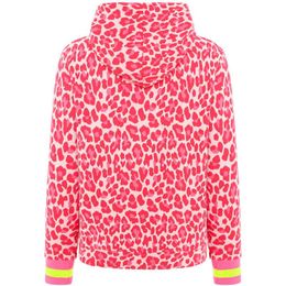 Zwillingsherz Damen Hoodie &raquo;"Leo Allover Neon Kante"&laquo;, mit Animal-Design und kontrastfarbigen &Auml;rmelb&uuml;ndchen pink L