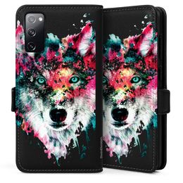 DeinDesign Galaxy S20 Handy Klapph&uuml;lle Handyh&uuml;lle aus Kunst Leder schwarz Flip Case Riza Peker Colourful Wolf Sideflip mit Lasche