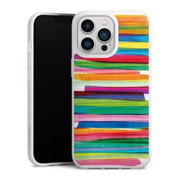 DeinDesign iPhone 13 Pro Handy Silikon H&uuml;lle Case wei&szlig; Handyh&uuml;lle Water Colour Stripes Colourful Silikon Case