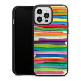 DeinDesign iPhone 13 Pro Max Handy Premium Silikon H&uuml;lle Handyh&uuml;lle schwarz Case Water Colour Stripes Colourful Silikon Premium Case