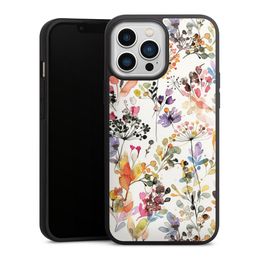 DeinDesign iPhone 13 Pro Max Handy Premium Silikon H&uuml;lle Handyh&uuml;lle schwarz Case Pastel Flower Muster Silikon Premium Case