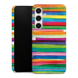 DeinDesign Galaxy S24 Handy Premium Case Smartphone Handyh&uuml;lle Schutzh&uuml;lle gl&auml;nzend Water Colour Stripes Colourful Premium Case