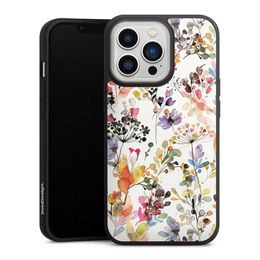 DeinDesign iPhone 13 Pro Handy Premium Silikon H&uuml;lle Handyh&uuml;lle schwarz Case Pastel Flower Muster Silikon Premium Case