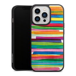 DeinDesign iPhone 13 Pro Handy Premium Silikon H&uuml;lle Handyh&uuml;lle schwarz Case Water Colour Stripes Colourful Silikon Premium Case