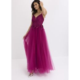 bonprix Damen bonprix Abendkleid f&uuml;r festliche Anl&auml;sse, aus T&uuml;ll mit Spitze, figurbetont, Maxi-L&auml;nge 48, N-Gr