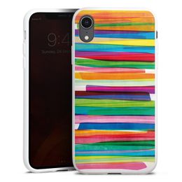 DeinDesign iPhone Xr Handy Silikon H&uuml;lle Case wei&szlig; Handyh&uuml;lle Water Colour Stripes Colourful Silikon Case