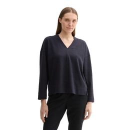 Tom Tailor Damen Tom Tailor Sweatshirt, mit Struktur und V-Ausschnitt blau XS (34)