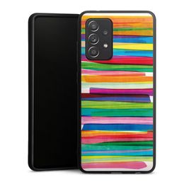 DeinDesign Galaxy A52s 5G Handy Premium Silikon H&uuml;lle Handyh&uuml;lle schwarz Case Water Colour Stripes Colourful Silikon Premium Case