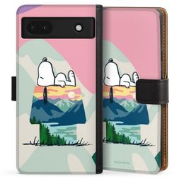 DeinDesign Google Pixel 6a Handy Klapph&uuml;lle Handyh&uuml;lle aus Kunst Leder schwarz Flip Case Official Licensed Product Peanuts Snoopy Sideflip mit langer Lasche