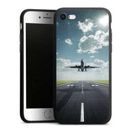 DeinDesign iPhone SE (2020) Handy Premium Silikon H&uuml;lle Handyh&uuml;lle schwarz Case Urlaub Airplane Wanderlust Silikon Premium Case