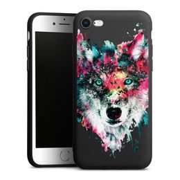 DeinDesign iPhone SE (2020) Handy Premium Silikon H&uuml;lle Handyh&uuml;lle schwarz Case Riza Peker Colourful Wolf Silikon Premium Case