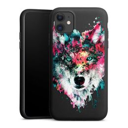 DeinDesign iPhone 11 Handy Premium Silikon H&uuml;lle Handyh&uuml;lle schwarz Case Riza Peker Colourful Wolf Silikon Premium Case
