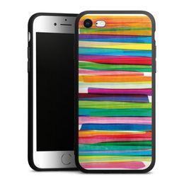 DeinDesign iPhone SE (2022) Handy Premium Silikon H&uuml;lle Handyh&uuml;lle schwarz Case Water Colour Stripes Colourful Silikon Premium Case