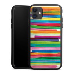 DeinDesign iPhone 11 Handy Premium Silikon H&uuml;lle Handyh&uuml;lle schwarz Case Water Colour Stripes Colourful Silikon Premium Case