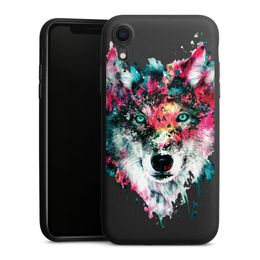 DeinDesign iPhone Xr Handy Premium Silikon H&uuml;lle Handyh&uuml;lle schwarz Case Colourful Wolf Riza Peker Silikon Premium Case