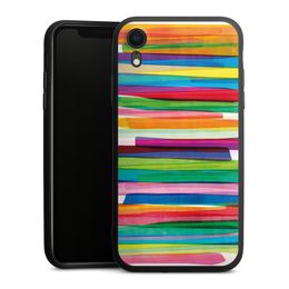 DeinDesign iPhone Xr Handy Premium Silikon H&uuml;lle Handyh&uuml;lle schwarz Case Water Colour Stripes Colourful Silikon Premium Case